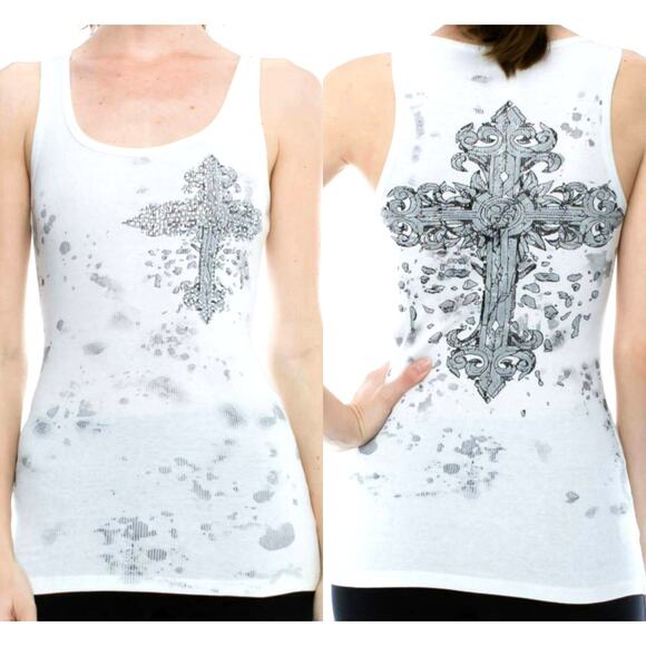 Vocal | Tops | Vocal Tank Top Size S Tribal Cross Silver Rhinestone ...